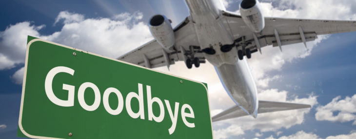 Goodbye Green Road Sign and Airplane Above with Dramatic Blue Sky and ...